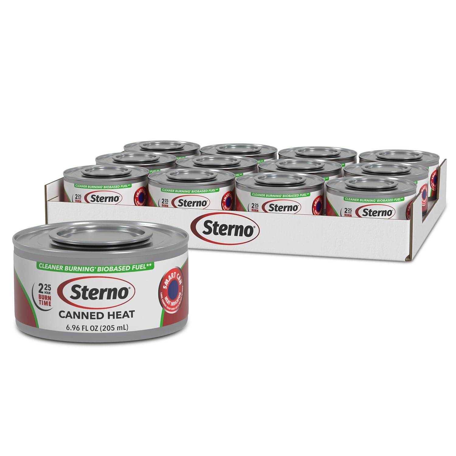 Sterno Green Canned Heat Ethanol Fuel Can - Ethanol Gel Cans with 2.25-Hour Burn Time, Chafing Dish Fuel Cans & Gel Fuel Cans for Fire Bowl - Fuel Cans for Food Warmer & Portable Stoves - Pack of 12