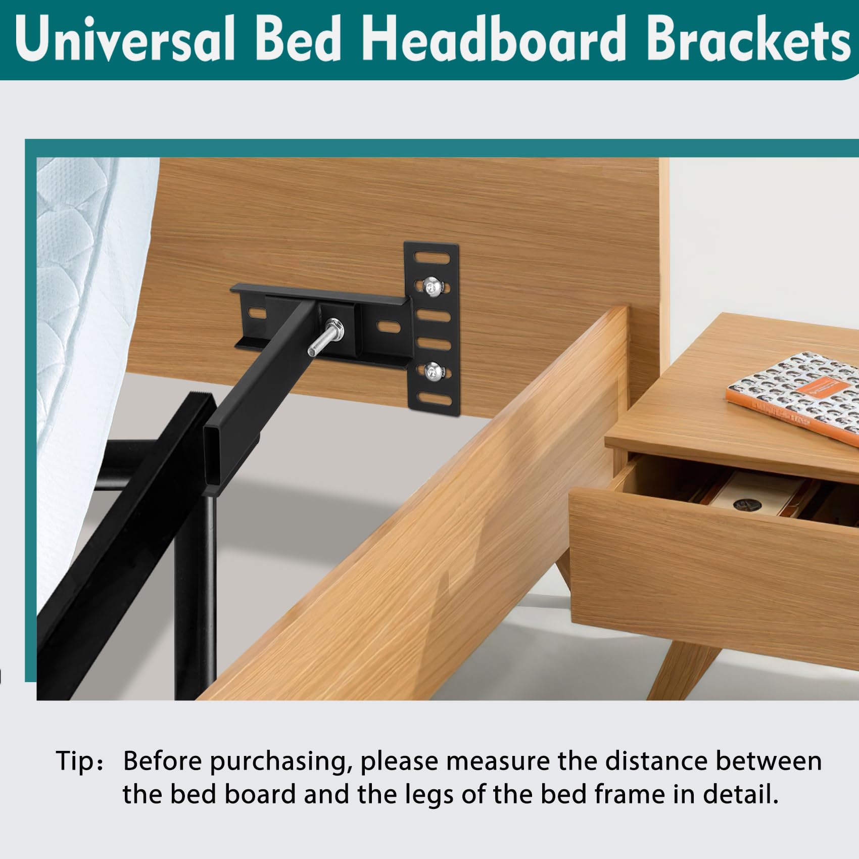 Universal Headboard Bracket, Thickened Black Metal Bed Headboard Bracket, Adjustable Headboard Bracket Kit Wall Mounted with Foot Pedal Extension Kit(2 Pcs),3-Year Warranty