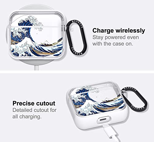 MOSNOVO Airpods 3 Case, Apple Airpods 3 Case, Cool Tokyo Wave Clear Case Design with Luxe Metal Ring Shockproof Protective Cover Case for AirPods 3rd Generation