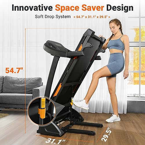 THERUN Incline Treadmill, Treadmill for Running and Walking, 300 lbs Weight Capacity Folding Treadmill with 0-15% Auto Incline, Wide Belt, 3.5HP, App, Heart Rate, Black