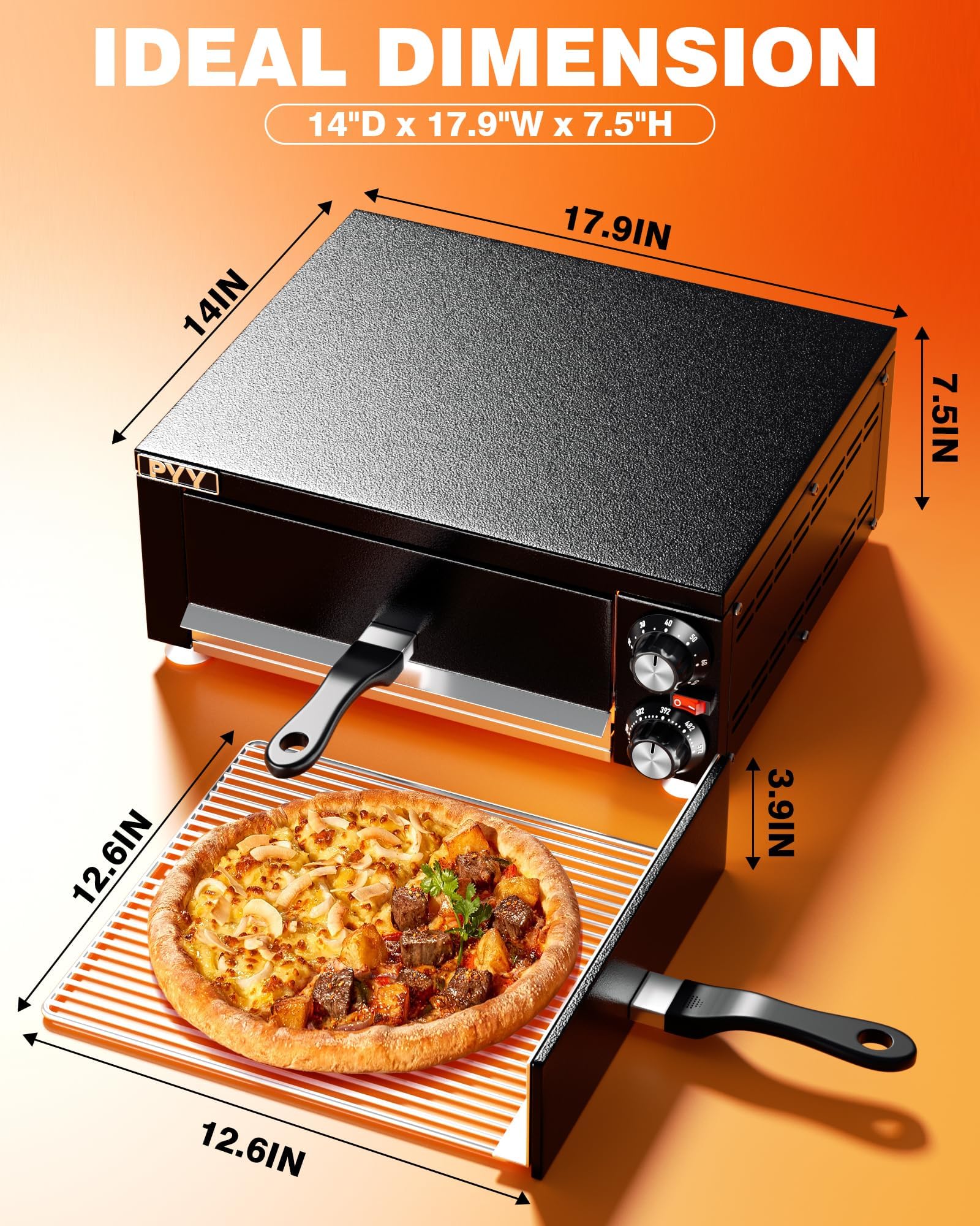 PYY Electric Pizza Oven Indoor Countertop Pizza Oven Commercial Pizza Maker Machine for Home with Timer Stainless Steel Pizza Cooker