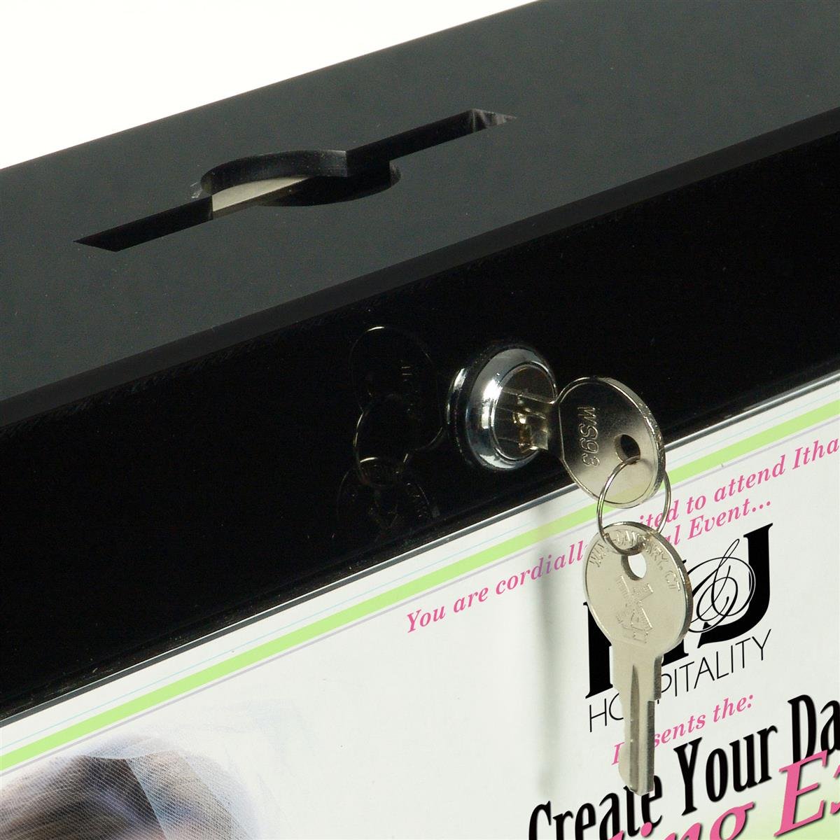 Free Standing Black Acrylic Secure Drop Box, 15 x 52 x 14 Inch, Anti-Theft Interior Panel, with Black Aluminum and Steel Stand