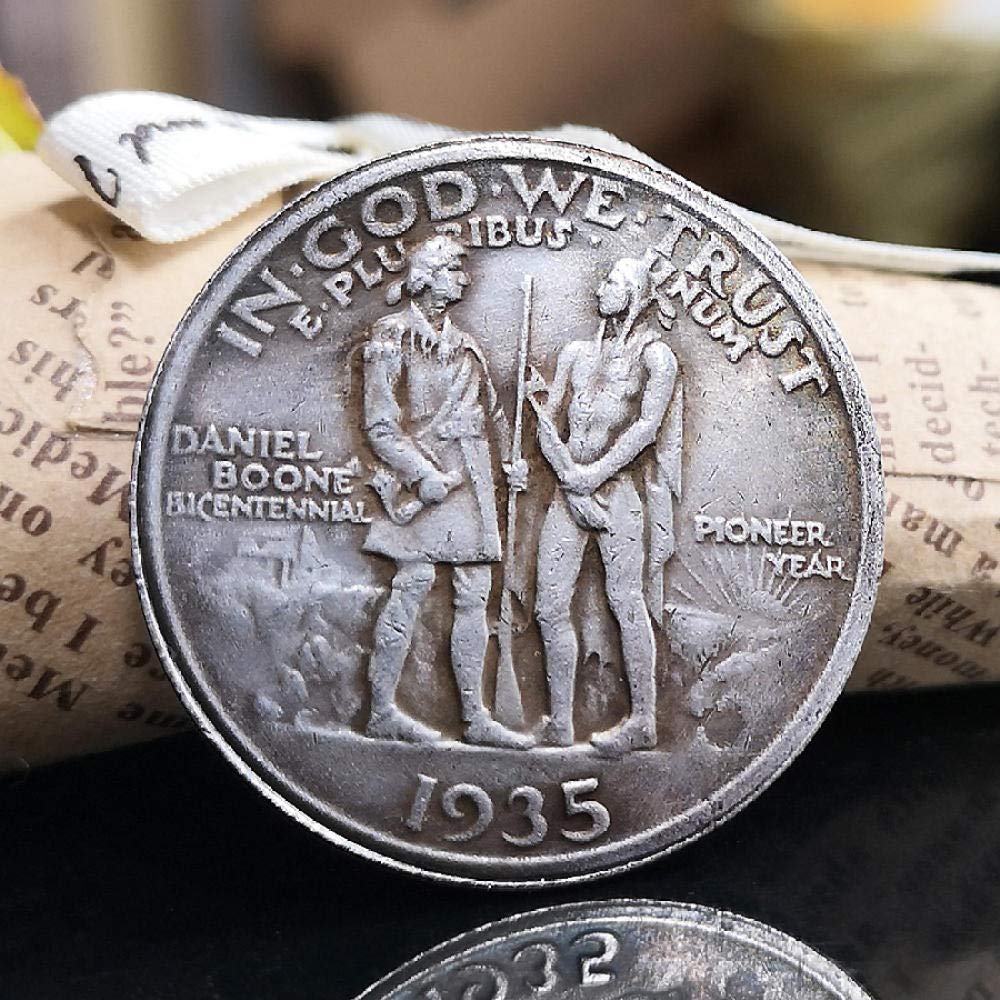 MKIOPNM 1935 Daniel Boone 200th Anniversary Half Dollar Commemorative Silver Coin Pioneer Coin Western Cowboy Theme Substitutes for Exquisite Handicraft Currencies