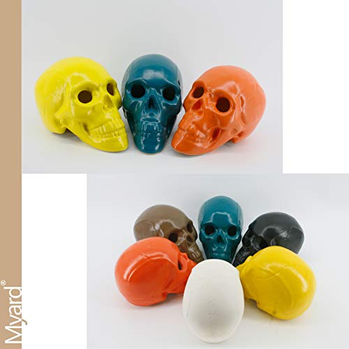 Myard Glaze Enamel Ceramic Fireproof Fire Skull Log for Gas or Wood Fireplace Fire Pit Campfire Bonfire Halloween Horror Decor (Qty 1, Yellow)