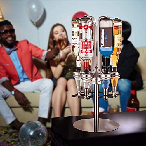 Liquor Dispenser, 6 Bottle Revolving Alcohol Rotating Dispenser Wine Beer Alcohol Bottle Beverage Stand Revolving Nozzle Drinkware Set for Wine Racks Cocktail Dispenser Wine Holder Bar Party Drinking