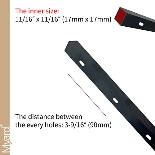 Myard Square Pre-Drilled Intermediate Picket Post with Connectors for 1/8" Stair Cable Railings, Length 50" with 12 Angled Offset Elongated Holes (50", Black, 4-Pack)