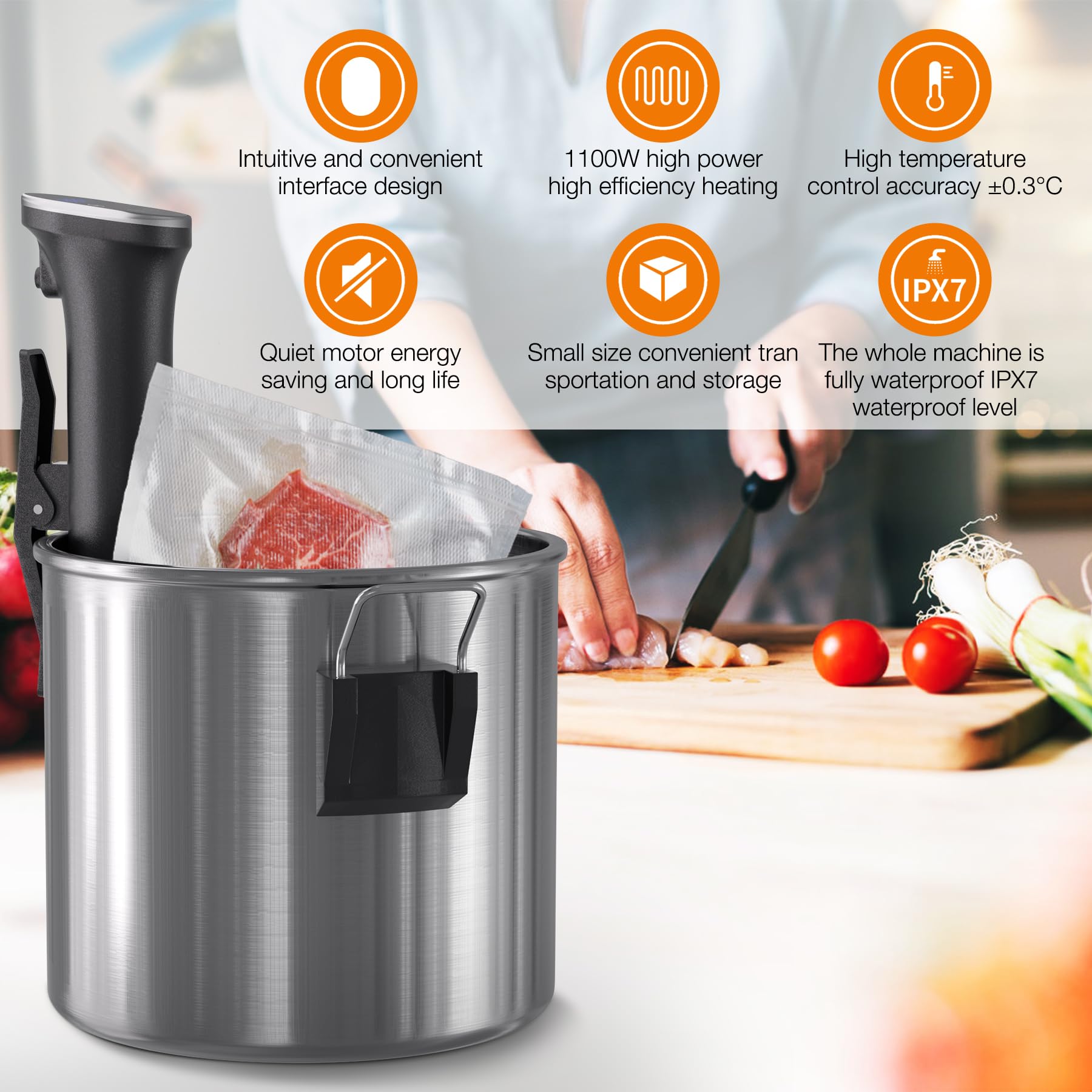 Upesitom Sous Vide Machine Upgraded 1100W Sous Vide Cooker Fast Heating, Ultra Quiet Immersion Circulator Precision Cooking Machine, IPX7 Waterproof, Accurate Temp, Digital Timer, Touch Control