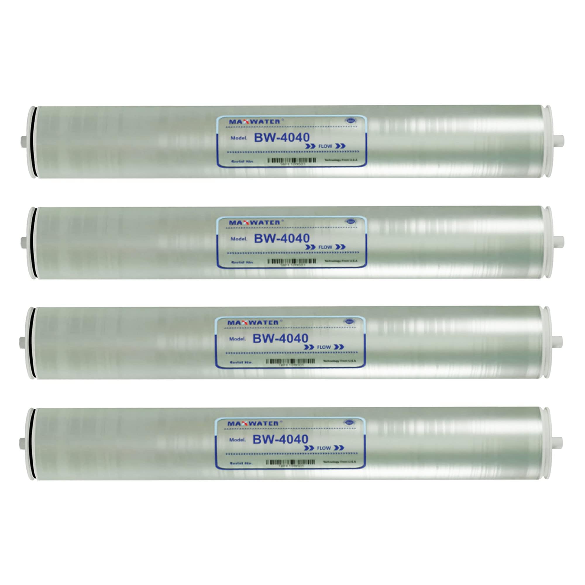 Max Water Brackish Water RO Membrane Element-BW-4040 2400 GPD, Commercial Reverse Osmosis size 4" x 40" good for Industrial, Municipal, Waste Water Re-Use, Car Wash, Whole House etc. (Pack of 4)