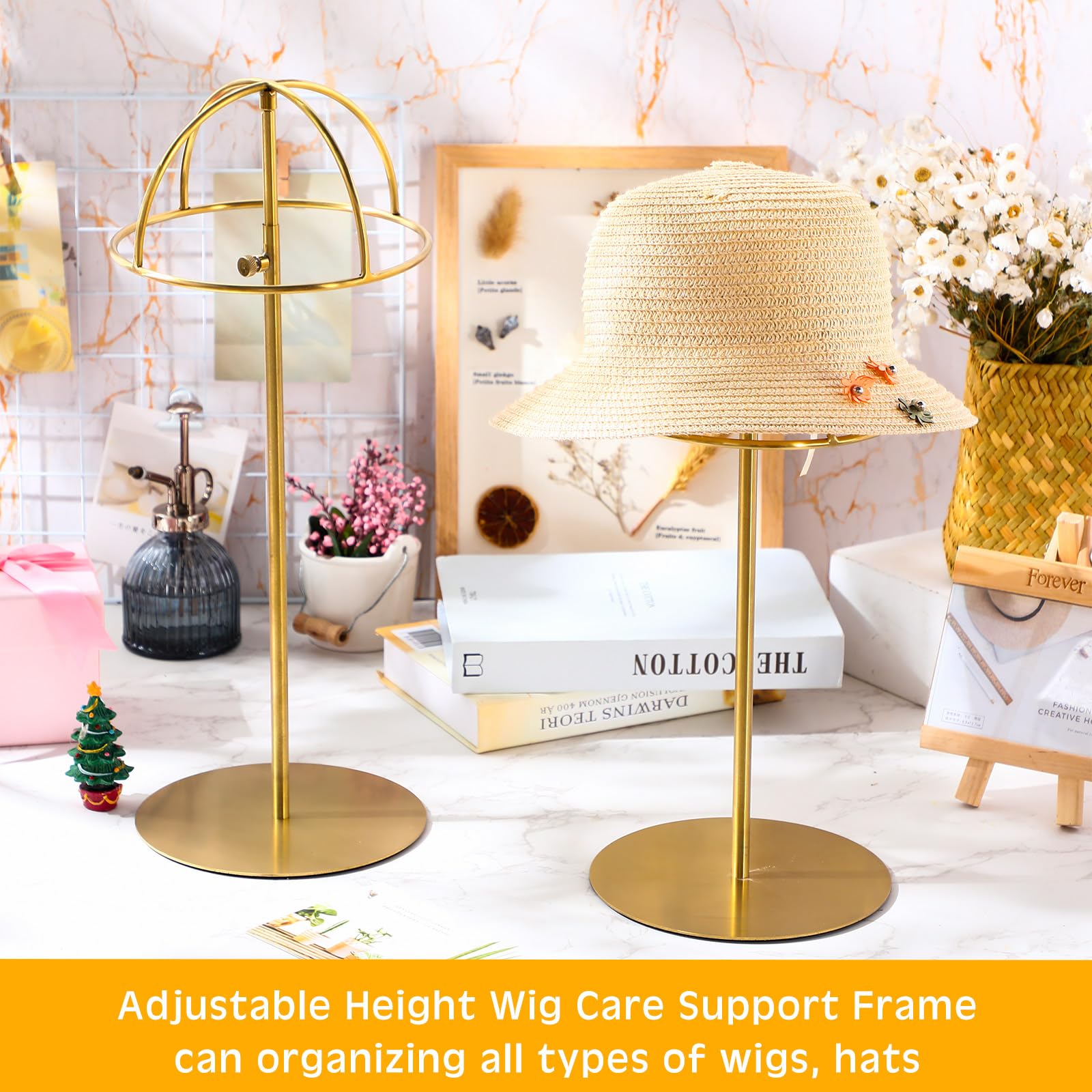 Sintuff 4 Pcs Hat Display Stands 15-22.8 Inch Large Adjustable Hat Holder Non Slip Wigs Stand Stainless Steel Hat Rack with Stable Base for Multiple Hats Storage
