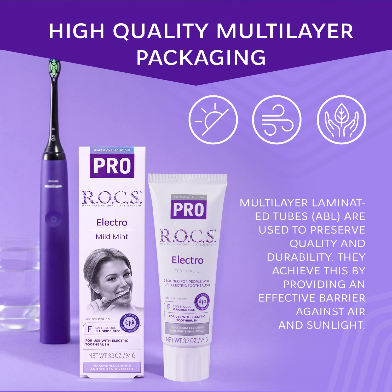 R.O.C.S. PRO Toothpaste - Non-Fluoride Oral Care for White Teeth, Healthy Gums (Electro, Pack of 1)