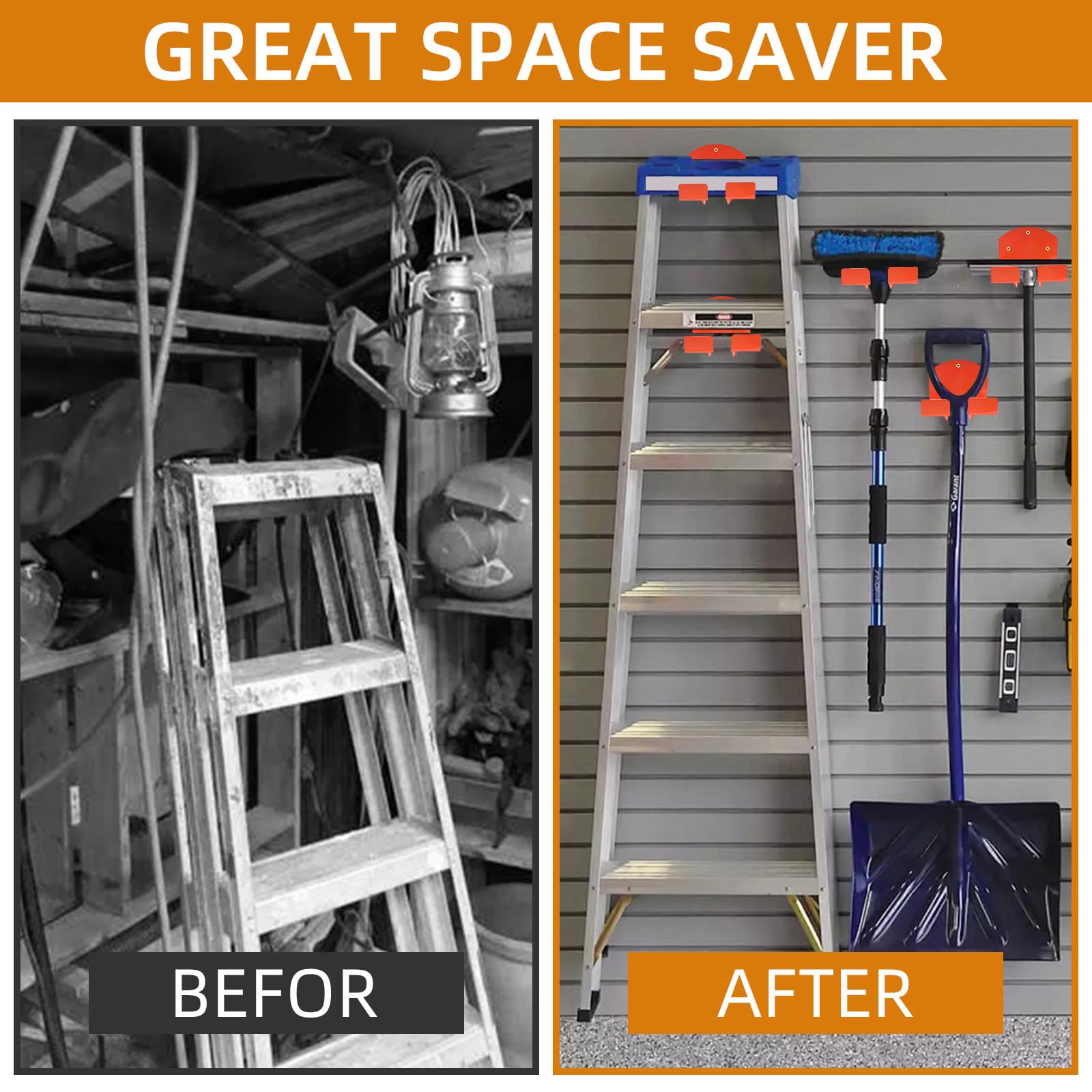 Rasugarlary Trimmer Rack for Garage 2 Pack Garage Organizer Hook Garage Storage Hanger Heavy Duty Garden Power Tool Hanger for Garage Wall, Orange