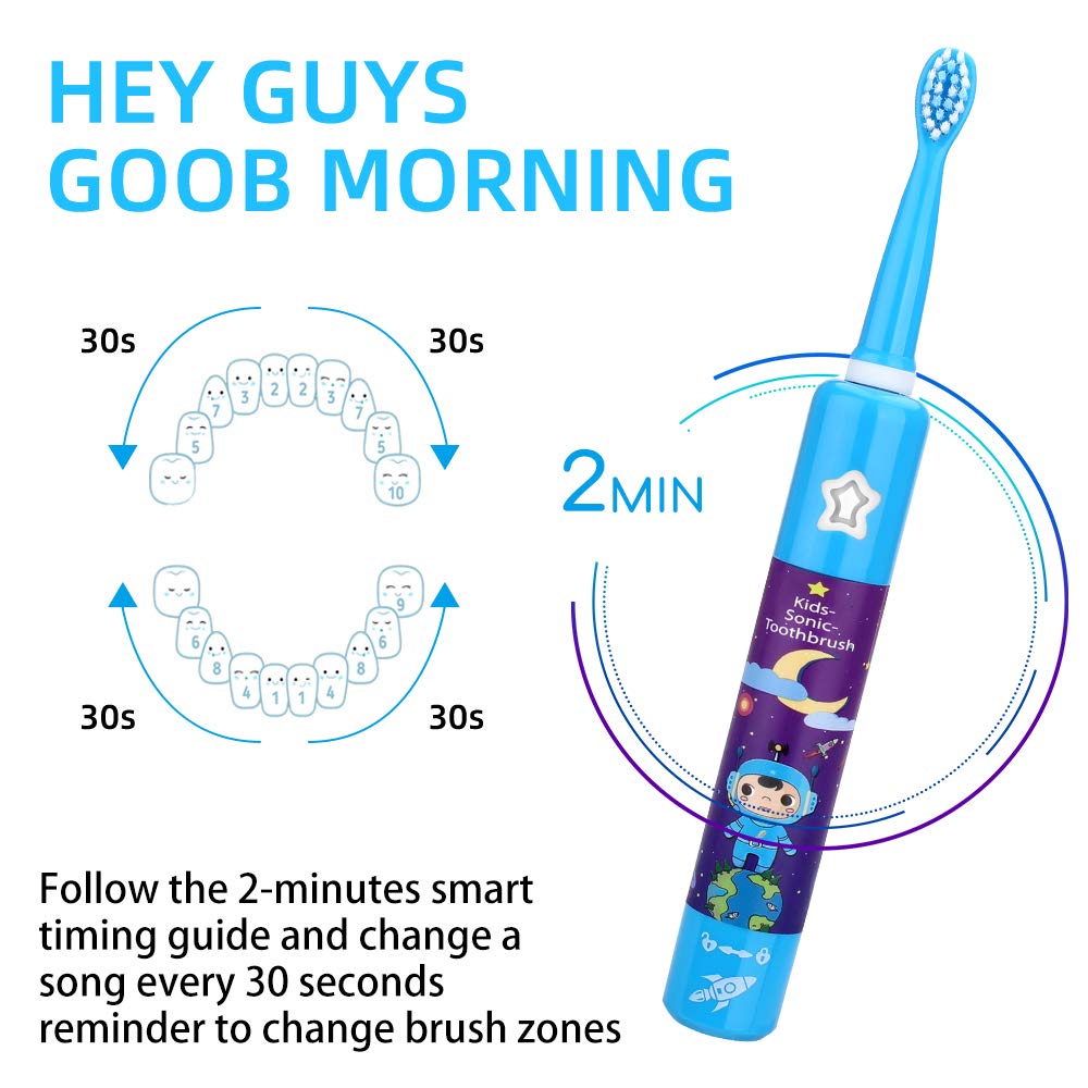 OJV 8620 Musical Electric Toothbrushes for Kids Children (Bule+Pink)