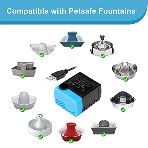 VinDox Replacement Pump for Pet Drinking Fountains- SP-400LV USB Replacement Pump with Adaptor - Compatible with PETSAFE DRINKWELL Ceramic, Stainless Steel and 360 Dog & Cat Water Dispensers