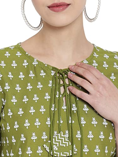 Yash Gallery Women's Rayon Printed Short Kurta (Green)