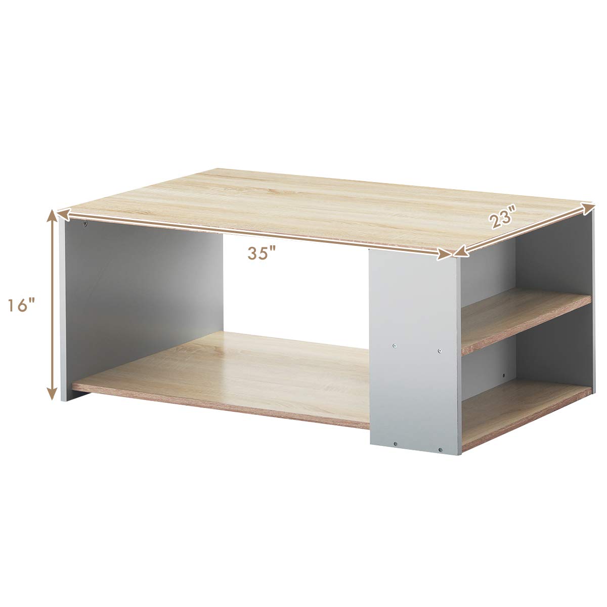 Giantex Coffee Table W/Three Storage Shelf, Sturdy and Durable Construction, Smooth Surface & Extra Storage Space, Ideal for Office and Living Room Tea Snack Table (Natural)