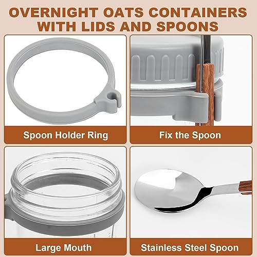 TAOUNOA 9 Pack Overnight Oats Container, 12oz Glass Overnight Oats Containers with Lids and Spoon 350ml Colorful Mason Jars with Lids with Measurement Marks