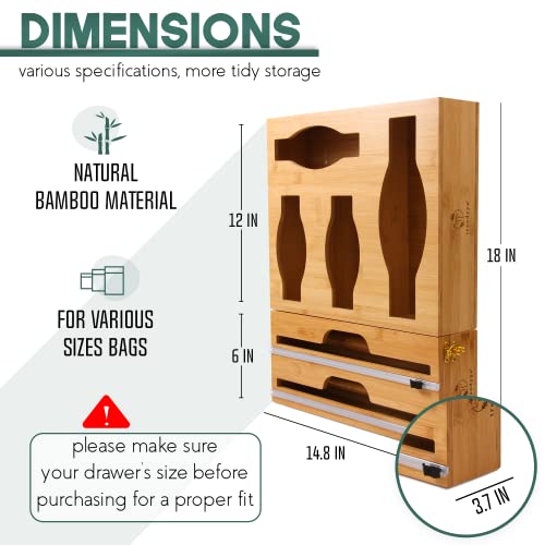 TRENDYYA 6in1 Ziplock Bag Organizer for Drawer and Wall, Baggie Organizer for Drawer & Foil and Plastic Wrap Organizer For Gallon,Quart,Snack,Sandwich Bag & Wrap Rolls of 12.5"