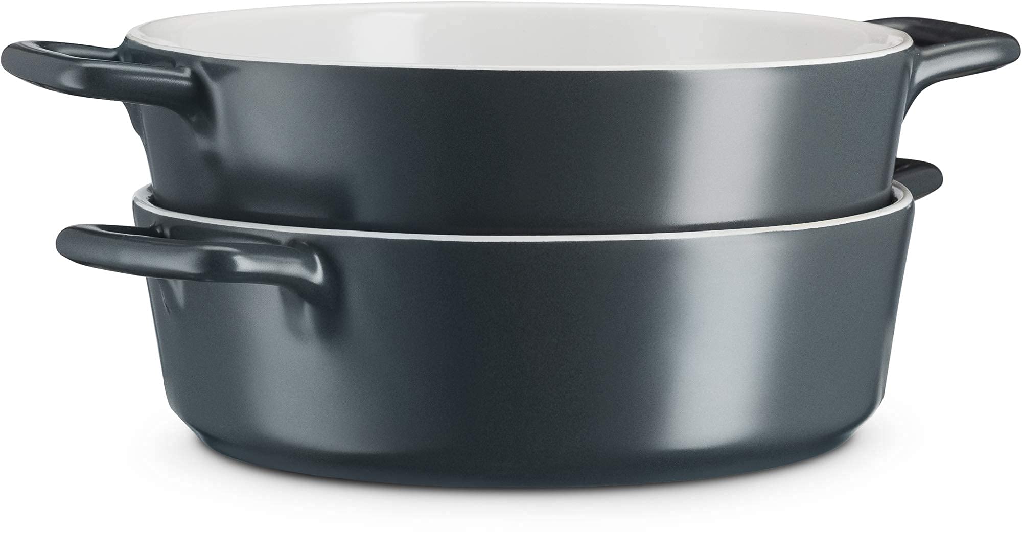 Kook Ceramic Casserole Pot Set, Baking Dishes, Easy Carry Handles, Microwave & Dishwasher Safe Bakeware, Dark Grey, 40 oz, Set of 2