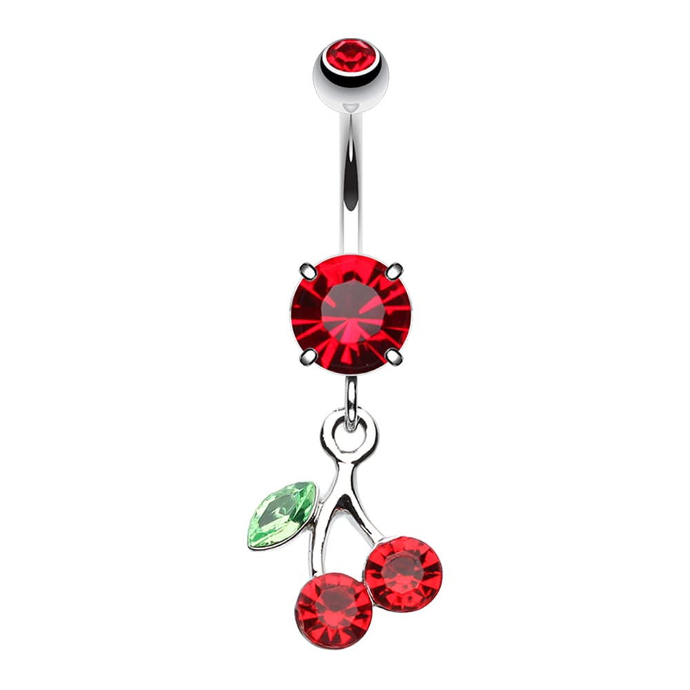 Freedom Fashion Lucky Cherry 316L Surgical Steel Belly Button Ring (Sold Individually) (14GA, 3/8", Red)