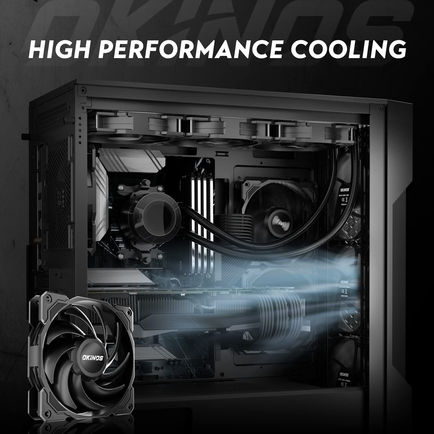 Okinos, 26.9 dBA, 4Pin PWM, Air Series, 120mm Case Fan 5 Packs, Silent Case Fan