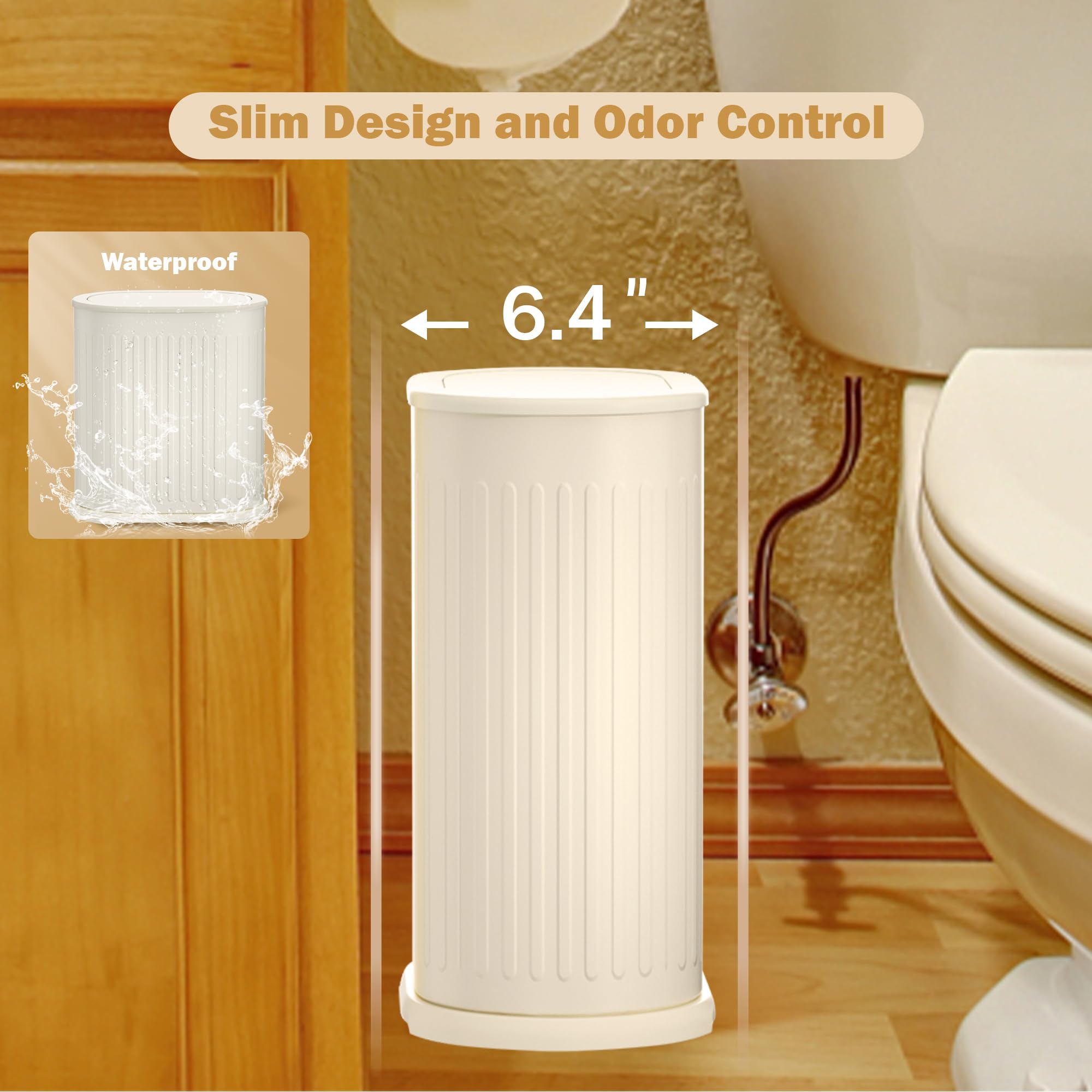 QINOFEN Stainless Steel Small Bathroom Trash Can with Pop up Lid 9L/2.4 Gallon Metal Waste Basket with Removable Liner Bucket,Slim Garbage Can Bin Under Desk/Sink for Bedroom,Office,Toilet,Diaper