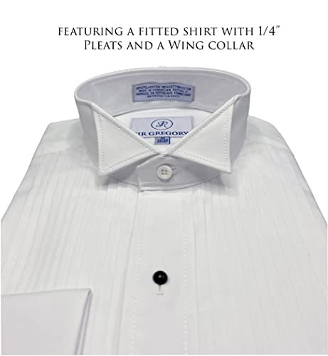 Sir Gregory Men's Fitted Tuxedo Shirt with Wing Collar French Cuffs and 1/4 Inch Pleat White Size S, 14-14.5 Neck 32/33 Sleeve