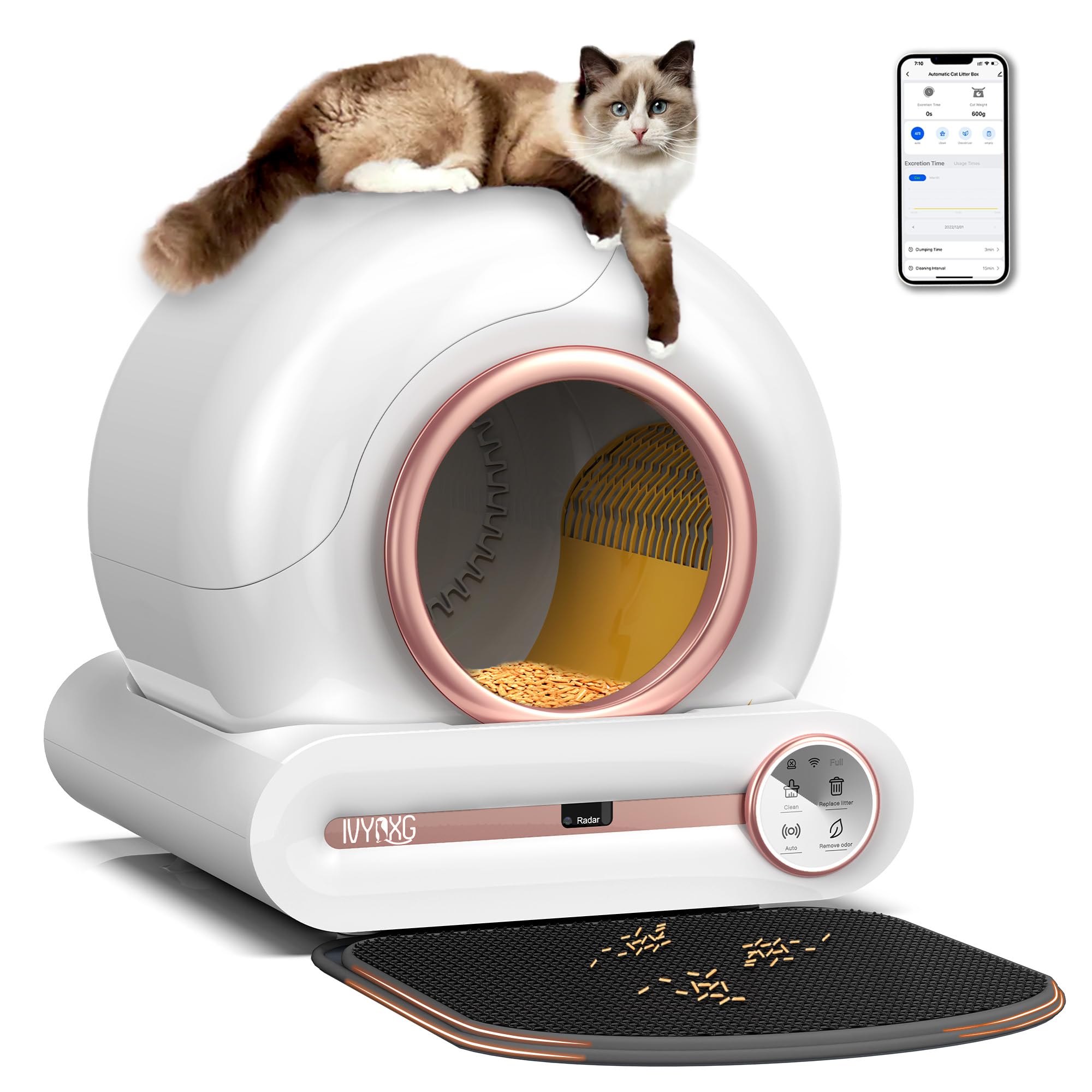 Freefa 2023 Automatic Self Cleaning Cat Litter Box, 65L+9L Large Capacity Smart Cat Litter Box, Automatic Cat Litter Box, Electric Litter Cleaning Robot for Multiple Cats