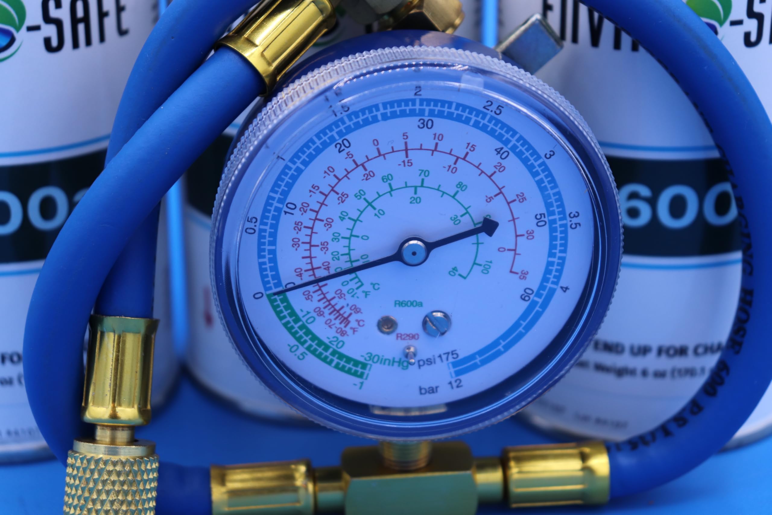 R600a Refrigerant - 1 Can and Brass Gauge, 6oz Cans - R600a for HVAC for Use