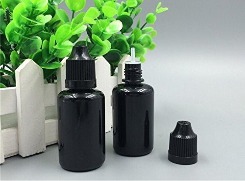 UPSTORE 30ml/1oz Black Plastic Refillable Empty Dropping Refueling Bottles Eye Liquid Squeezable Dropper Vials Sample Packing Storage Holder Container with Safety Screw Cap And Removable Plug (50PCS)