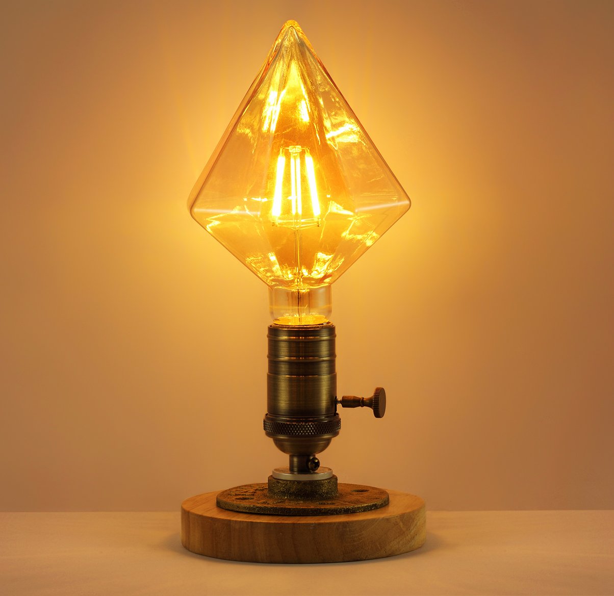 FOOFOO Vintage Diamond Edison Bulb, Amber Glass Warm Yellow, LED Bulbs Dimmable Suitable for Chandelier Wall Lamp