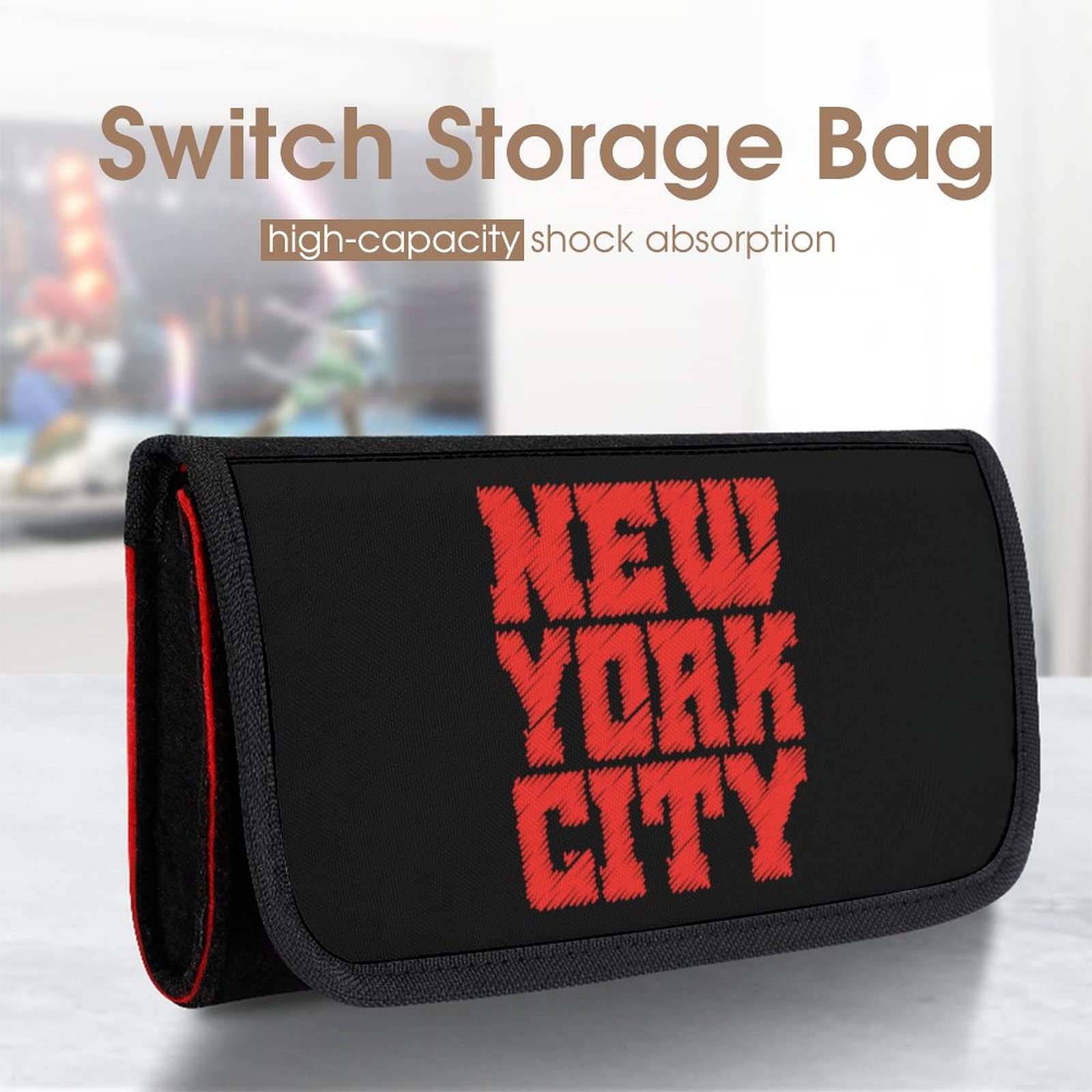 New York City Carrying Bag Compatible with Switch Protective Case Slim Felt Pouch with 5 Game Cartridges Holders