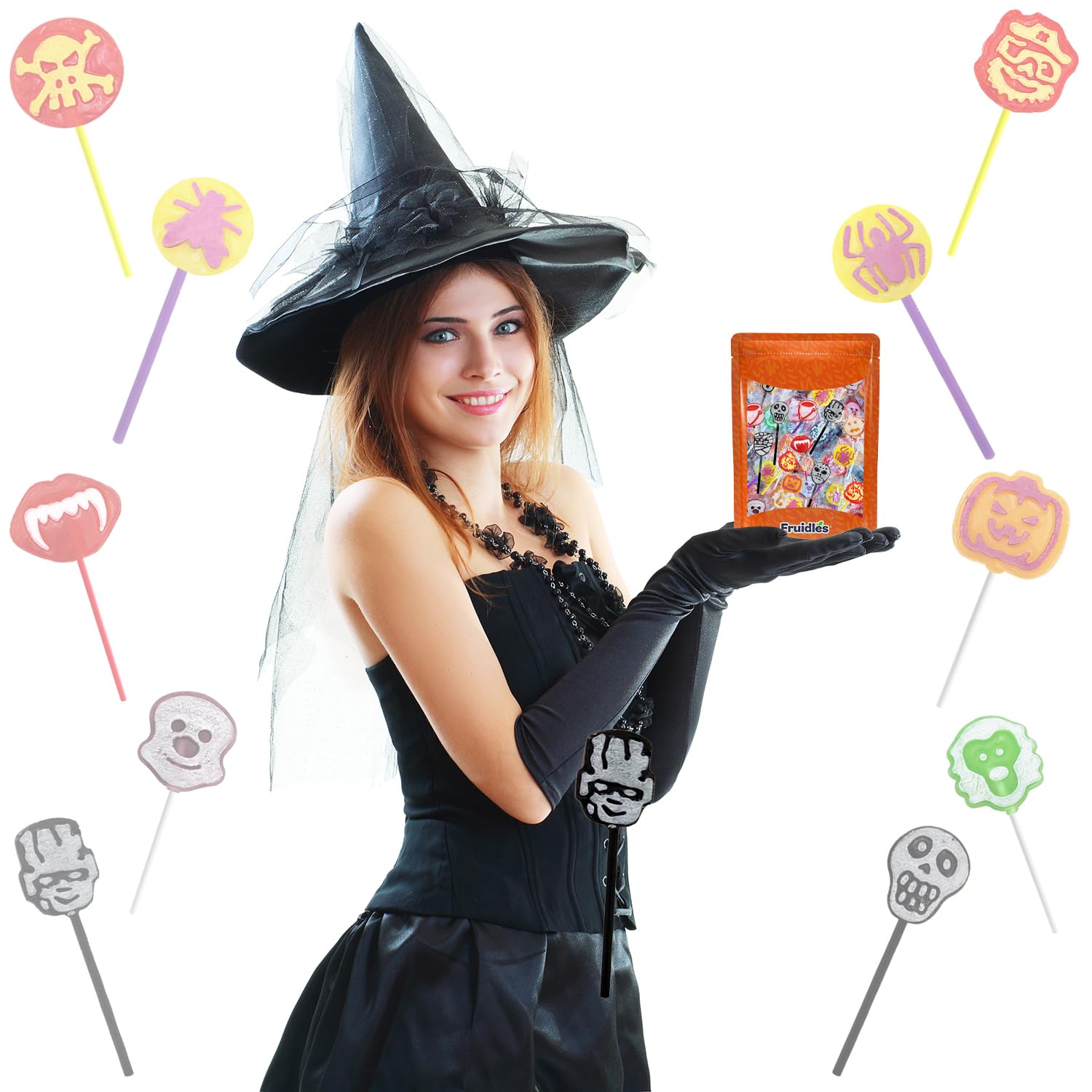 Fruidles Halloween Tattoo Lollipop Suckers Candy, Variety Pack, Goody Party Bag Fillers, Individually Wrapped (Half-Pound)