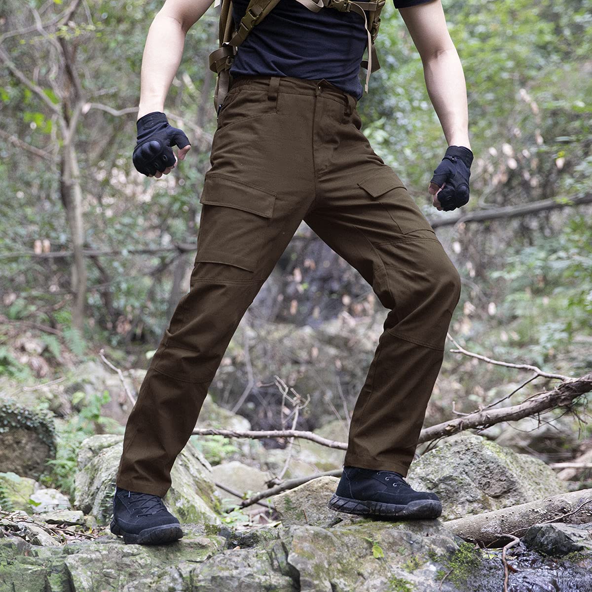FREEKITE Men's Tactical Waterproof Pants Ripstop Cargo Pants Relaxed Fit Outdoor Hiking Work Pants with Pockets(Dark Brown,40W/30L)