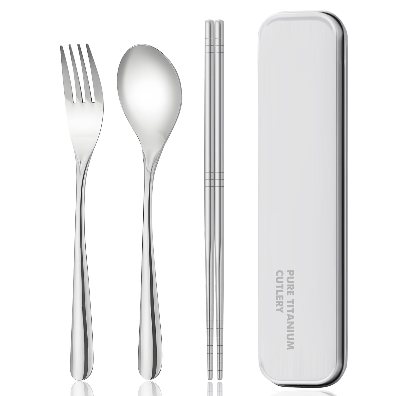 Pure Titanium Cutlery Set Chopsticks Fork Spoon Table Knife Portable Reusable Travel Tool Set (3)