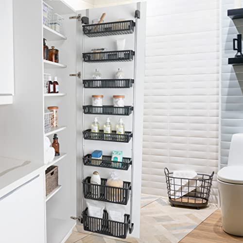 Smart Design Over-the-Door Organizer for Storage β Perfect for Pantry Organization, Bedroom, Bathroom Storage, Playroom, or Kitchen - Adjustable Steel Frame with 8 Baskets & Wall Mount β Black