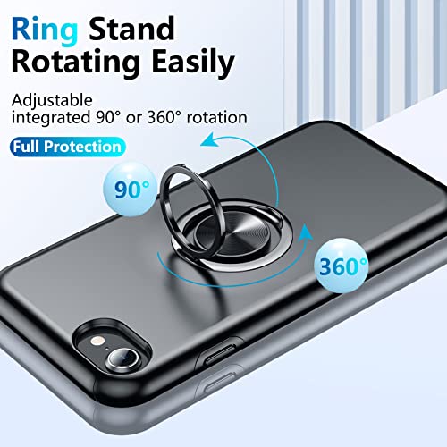 okzilla for iPhone SE Case 2022/3rd/2020, with [360 Rotation Ring Bracket Stand] [No Fall-Off Kickstand] [Military Grade Drop Protection] Slim Thin Shockproof Phone Case Cover 4.7 inch - Black