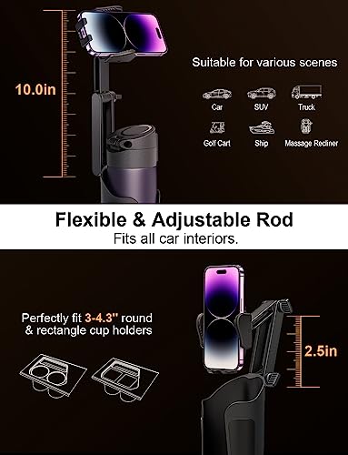 TAZENI Cup Holder Phone Mount for Car Bottle Friendly Cup Phone Holder for Car High Adjustable Cell Phone Cup Holder Expander for Car Easy Install & Sturdy & Durable Fit 4-7‘’ iPhone Android