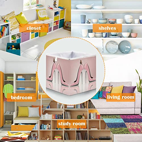 xigua Elegant Pink High Heel Shoes Rectangular Storage Bins - 15.8 x 10.6 x 7 in Large Foldable Rectangular Organizer Storage Basket for Home Office, Nursery, Shelf, Closet