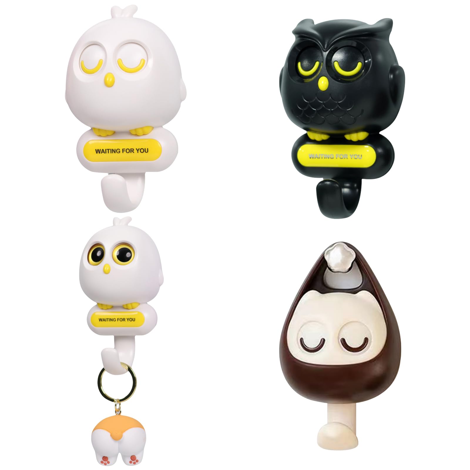 PEPOYO AI Creative Adhesive Coat Hooks,3Pcs Wink Cat Hooks for Hanging Towels, Hats,Coat,Cloth Bags, Belts, Key, for Wall Hanging, Family of Three(Black + White + Brown)