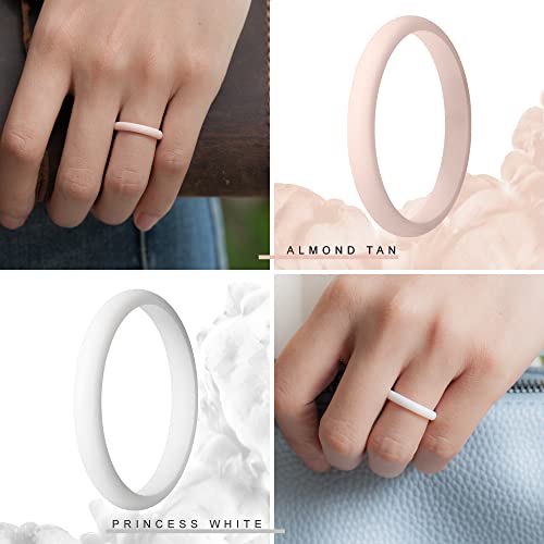 ThunderFit Silicone WomenĂs Band Rings, Thin Stackable 2.5mm Width - 1.8mm Thick (AW-Pink Sand, AW-Black, AW-White, AW-Fog, AW-Stone - Size 6.5-7 (17.3mm))