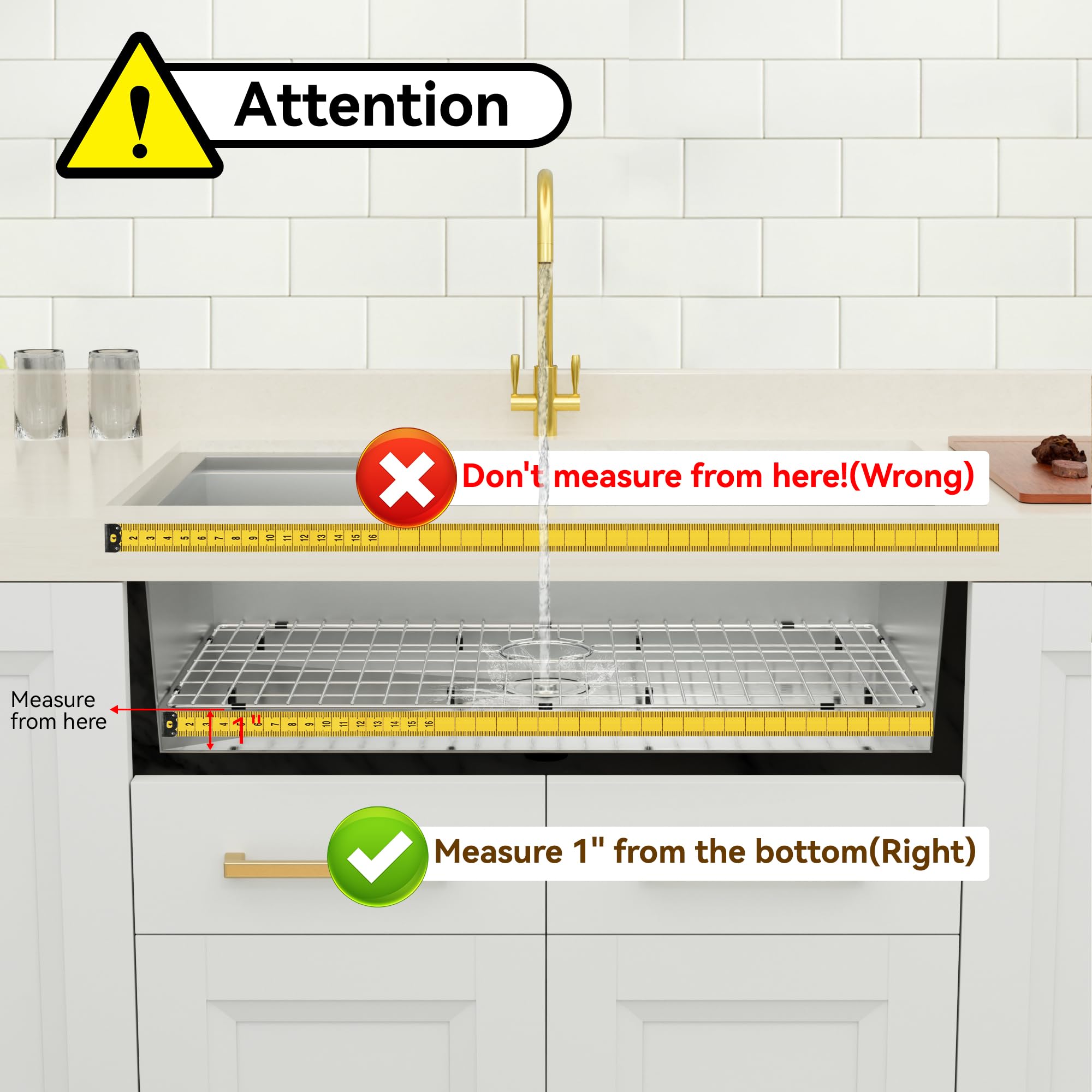 Stainless Steel Sink Grid and Protectors for Bottom of Kitchen Sink,26" x 14" Inches with Rear Drain