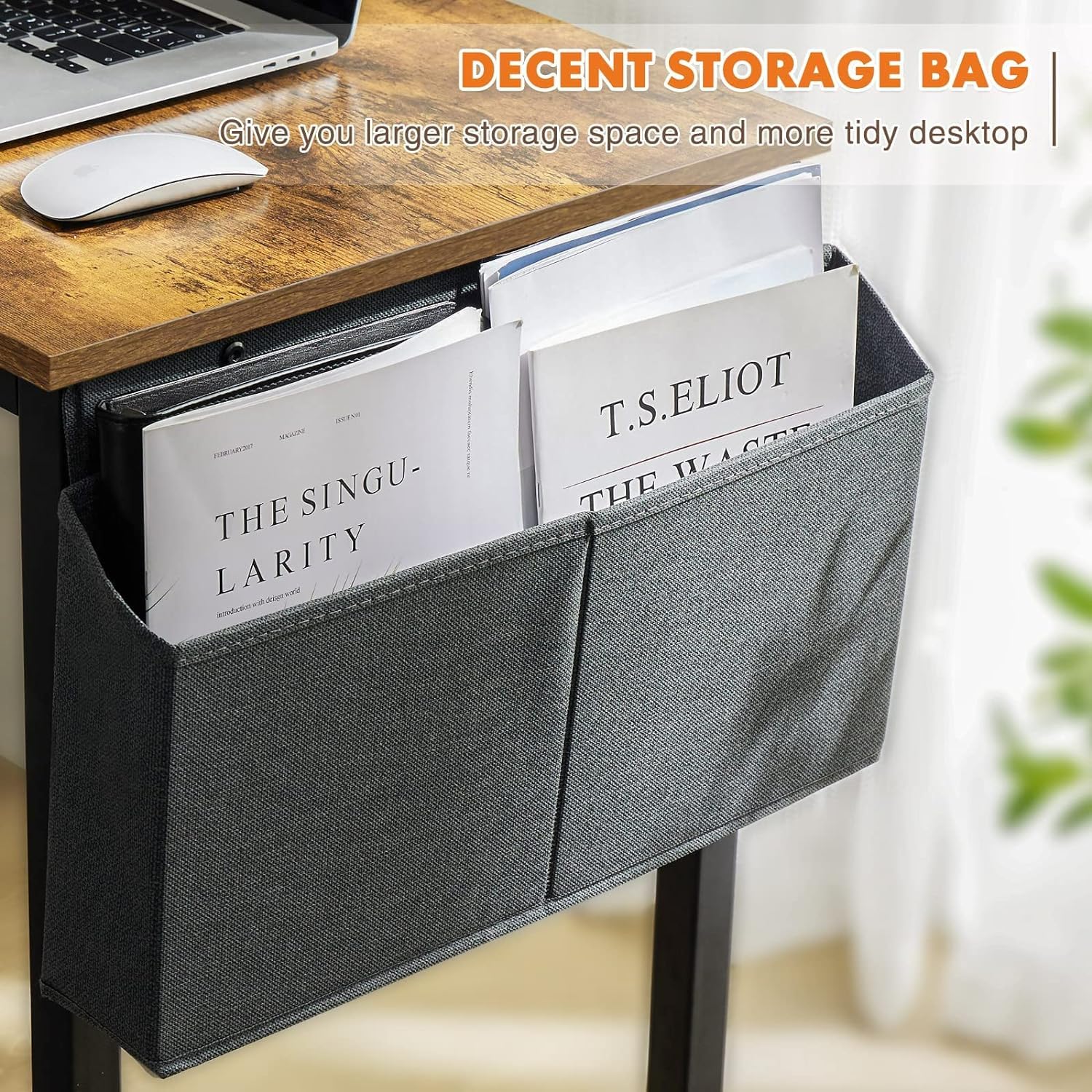 Sweetcrispy Computer Small Office Desk 32 Inch Student Kids Study Writing Work with Headphone Hooks & Storage Bag Modern Simple PC Home Bedroom Table, Rustic Brown