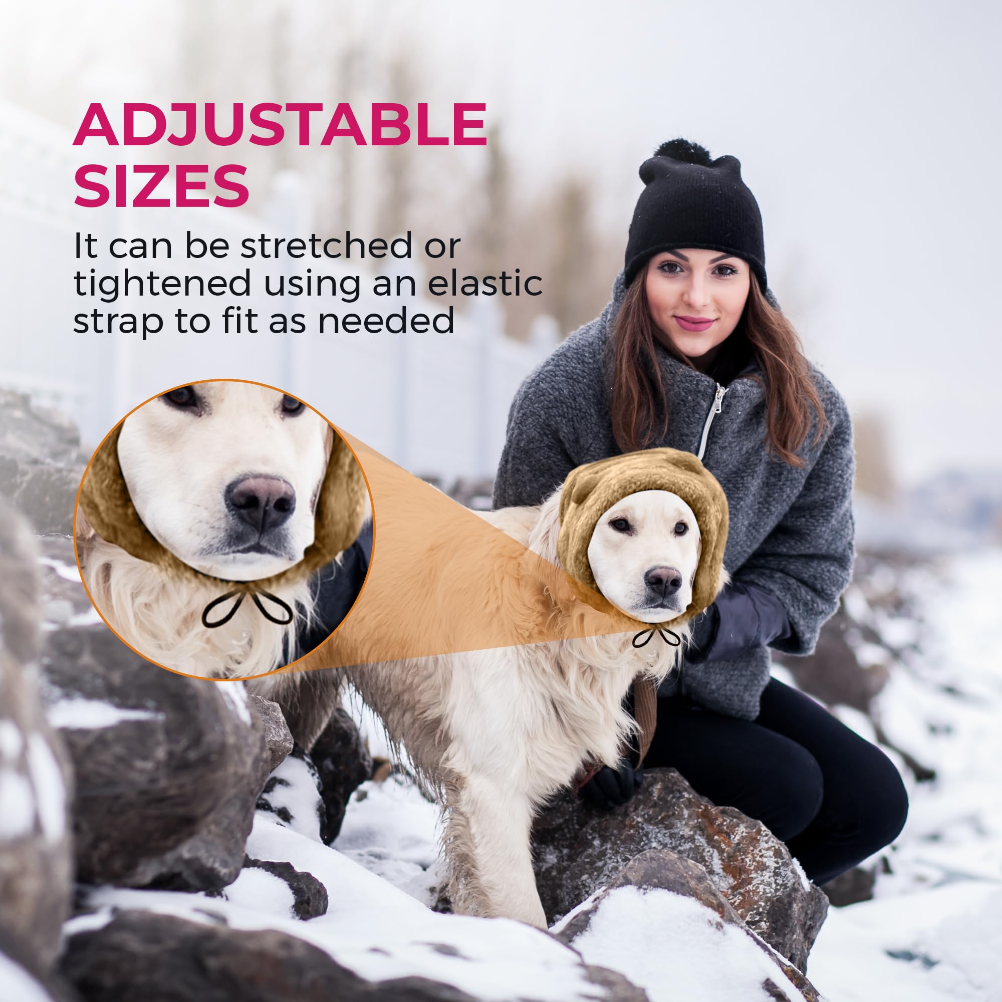SSaYo Adjustable Dog Noise Cancelling Ear Muffs Noise Protection - No Flap Ear Wraps for Dogs - Snoods Dog Headband Ear Covers for Anxiety Relief, Thunderstorms, Fireworks & Grooming (Brown, Large)