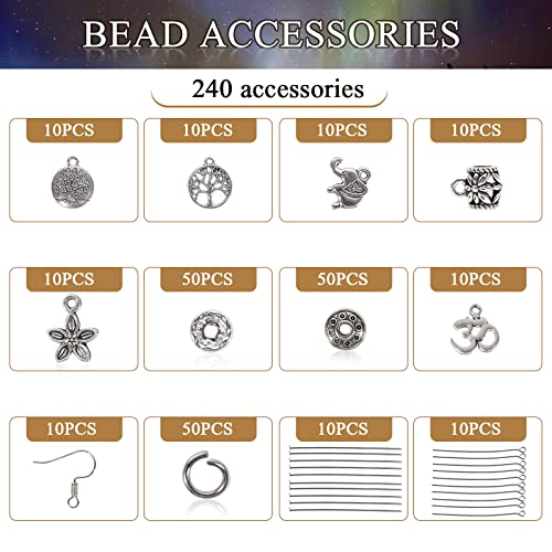 tchrules 463pcs Crystal Beads Kit for Jewelry Making, Natural Stone Healing Beads for Bracelet Making, 8mm DIY Lava Stone Marble Beads Gemstone for Jewelry Necklace Making Kits