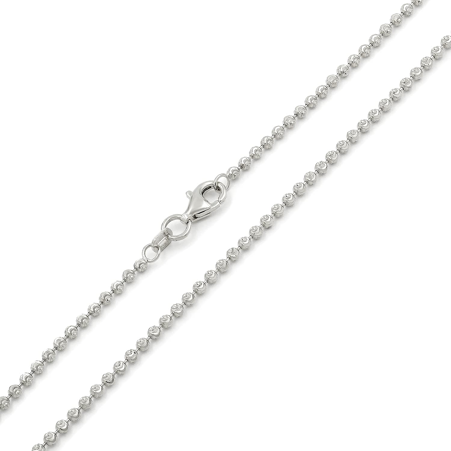 Giorgio Bergamo 925 Italian Sterling Silver 2.5mm Ball Bead Moon Cut Chain, Rhodium Dog Tag Solid Necklace, (24)