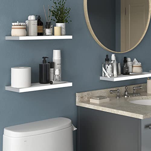 Tiasott Wall Mounted Floating Shelves Set of 3,White Wall Display Floating Shelf,Solid Wood Wall Shelves 3 Pack,Invisible Storage Shelf for Wall,Organize to Photos,Books,Showpiece,Trophy and More.