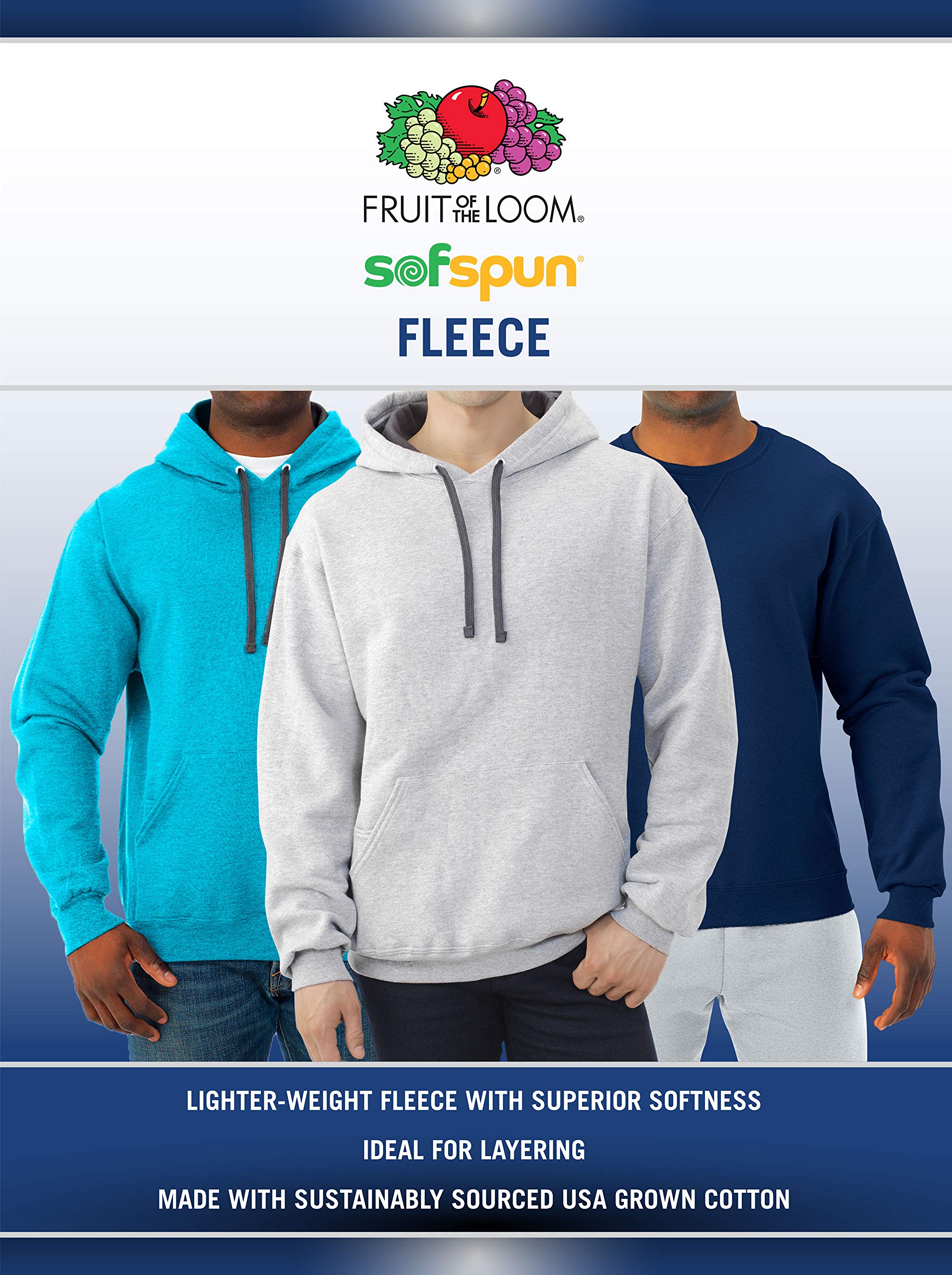 Fruit of the Loom Men's Sofspun Fleece Hoodie, Pullover-Heather Grey, X-Large