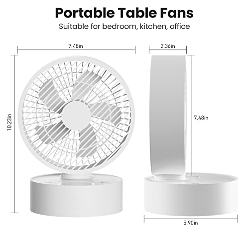 XONHUALX Desk Fan with LED Lights, 7.5-Inch Auto Oscillating Table Fan with 3 Wind Speed USB Powered, Quiet Portable Desktop Fan for Bedroom, Office, Living Room