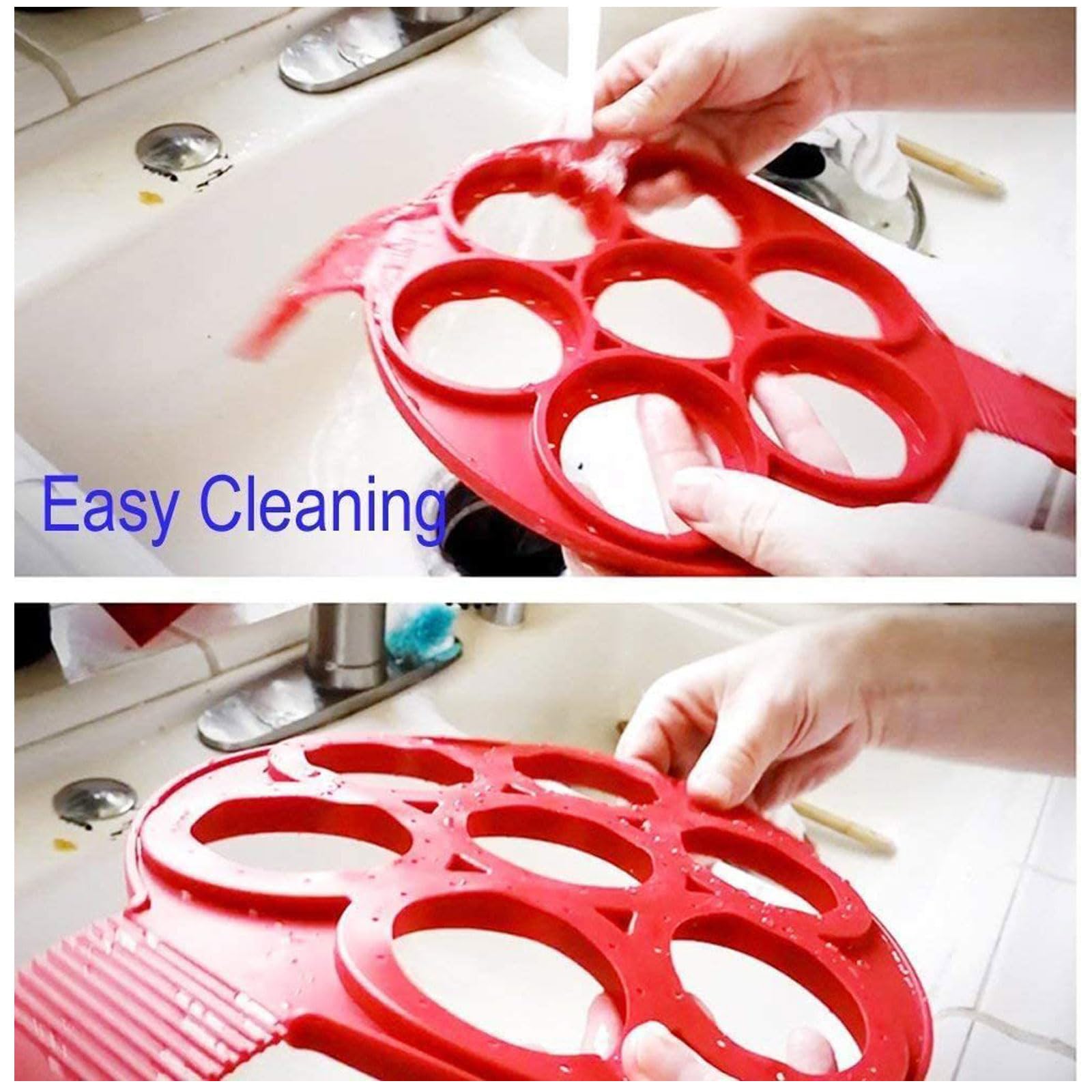Omczkwy Flip N Cook Silicone Pancake, Flip'n'cook Pancake, Flip and Cook Pancake Maker, Flip and Cook Silicone Pancake Maker, Non Stick, Reusable (red-B)