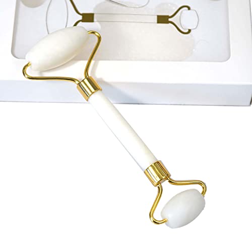 SENSE ISLAND Face Roller Jade Roller for Face, Eye Skin Care, Genuine Jade Stone Facial Roller Massager(White)